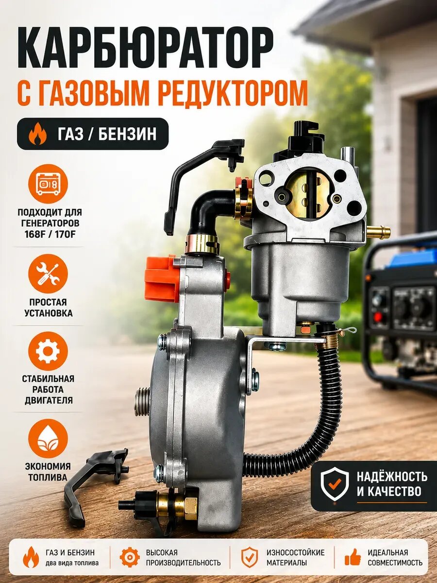 Карбюратор с газовым редуктором 168f 170f (GX160-GX200)