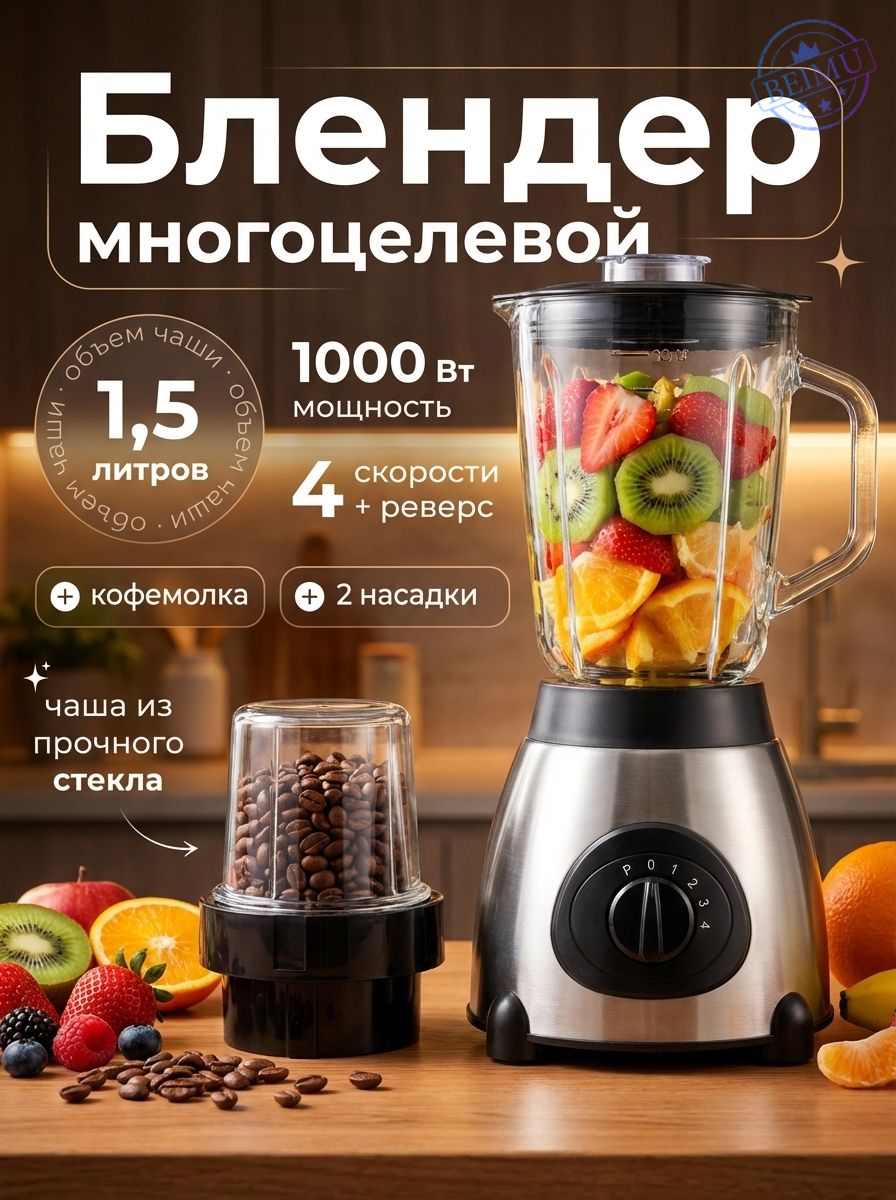 Стационарный блендер стационарный, серый металлик
