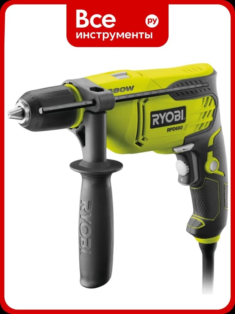 Ударная дрель Ryobi RPD680-K щеточный двигатель, реверсивный механизм, плавный пуск