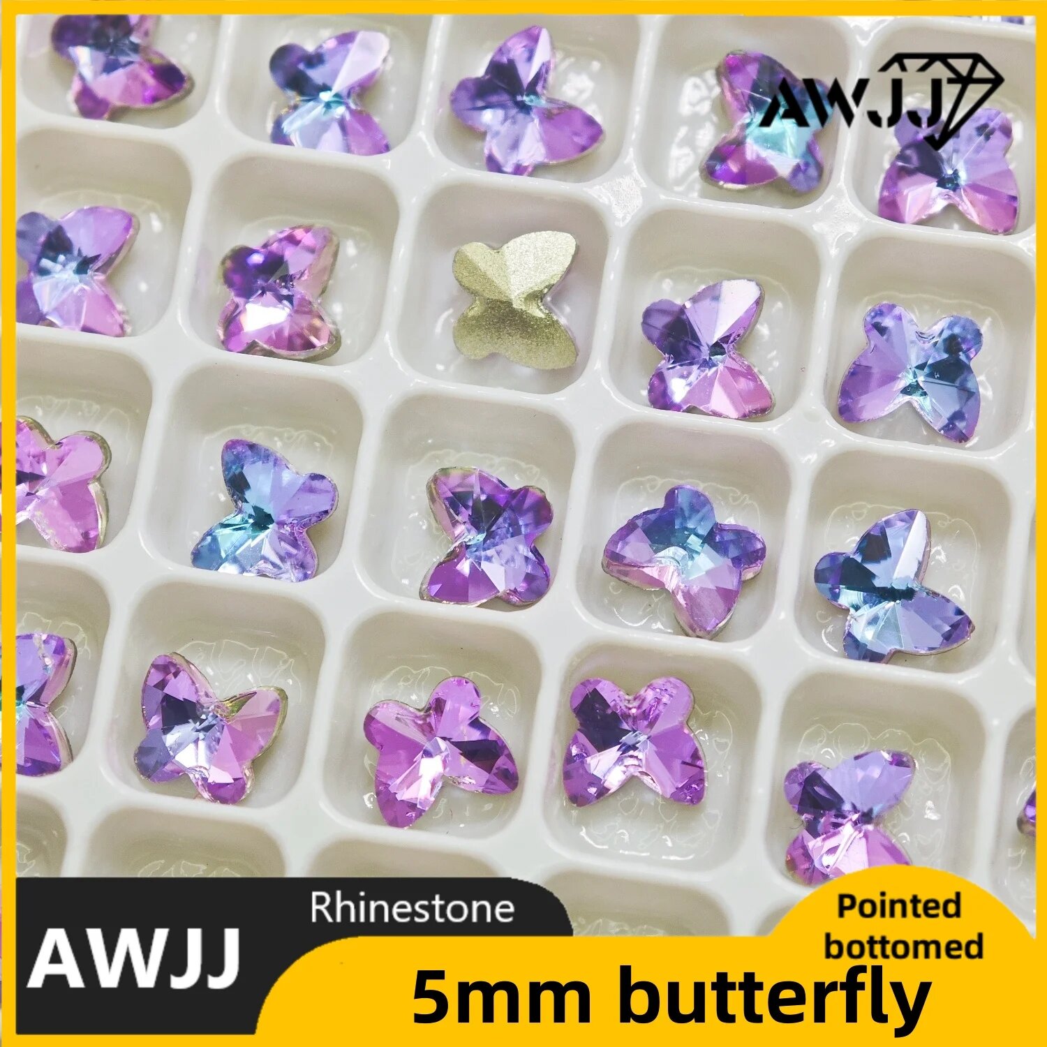Хрустальные бриллианты в форме бабочки 5 мм Pink-Purple 50pcs