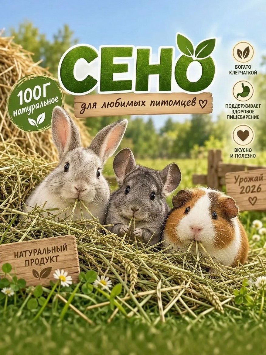 Клевер луговой+Тимофеевка луговая, лучшее сено для кроликов, сбор 2026