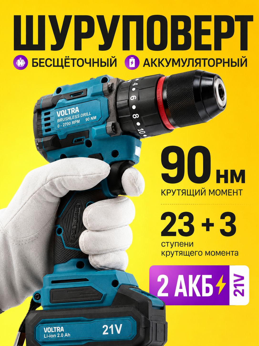 Шуруповерт аккумуляторный бесщеточный ударный мощный