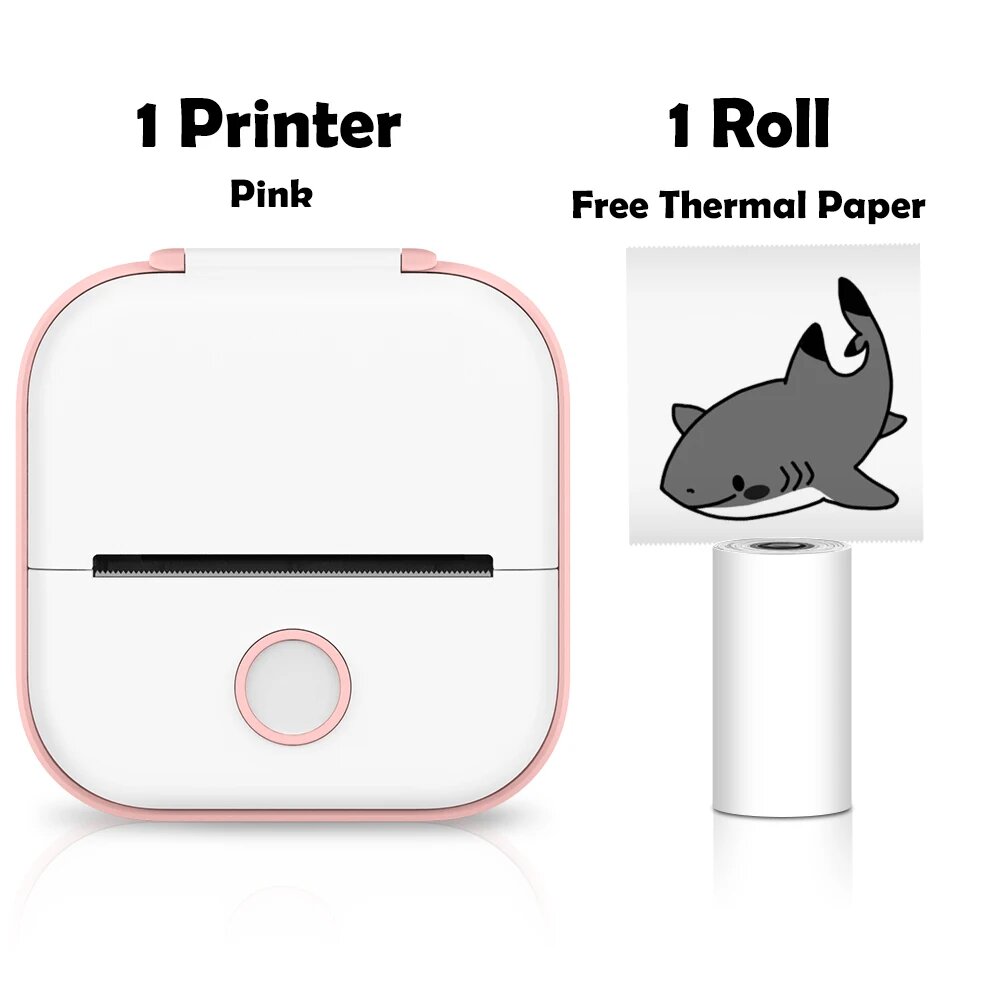 Портативный принтер Pink T02 + рулон бумаги