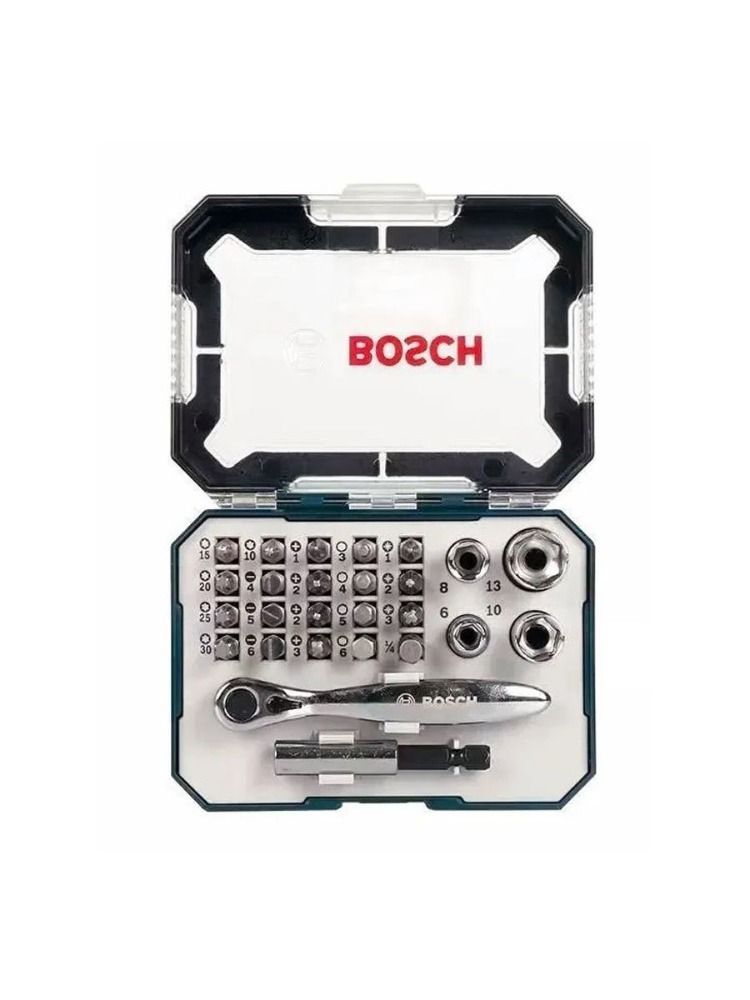 BOSCH трещоточный ключ 26 предметов, магнитный наконечник отвертки, набор со сменными битами винт, 2607017407