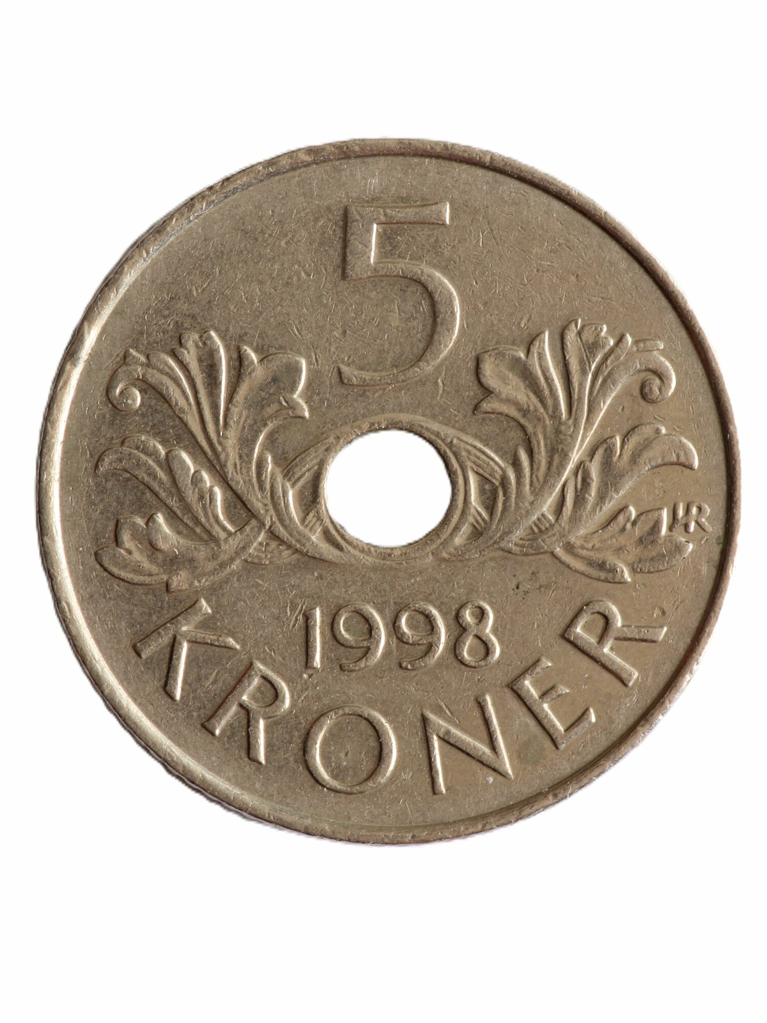 Подлинная монета 5 крон Норвегии 1998 года