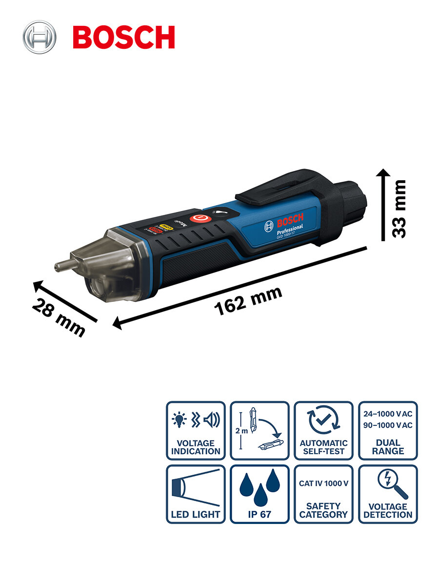 Бесконтактный детектор напряжения Bosch GVD 1000-17 Автоматическое обнаружение