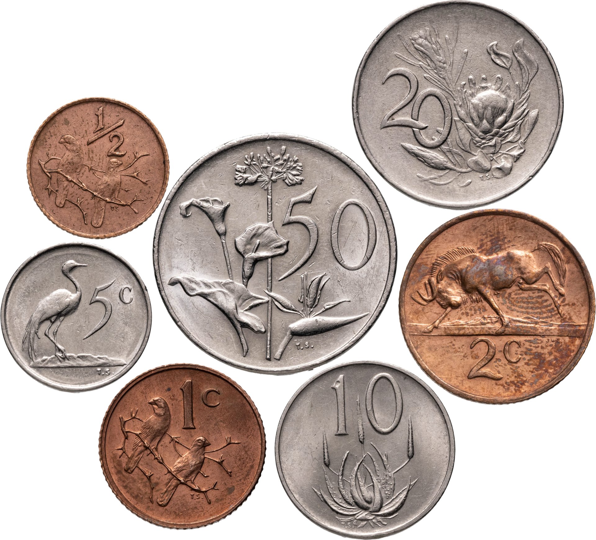 ЮАР набор из 7 монет 1965-1989, никель и бронза, в сохранности XF-UNC