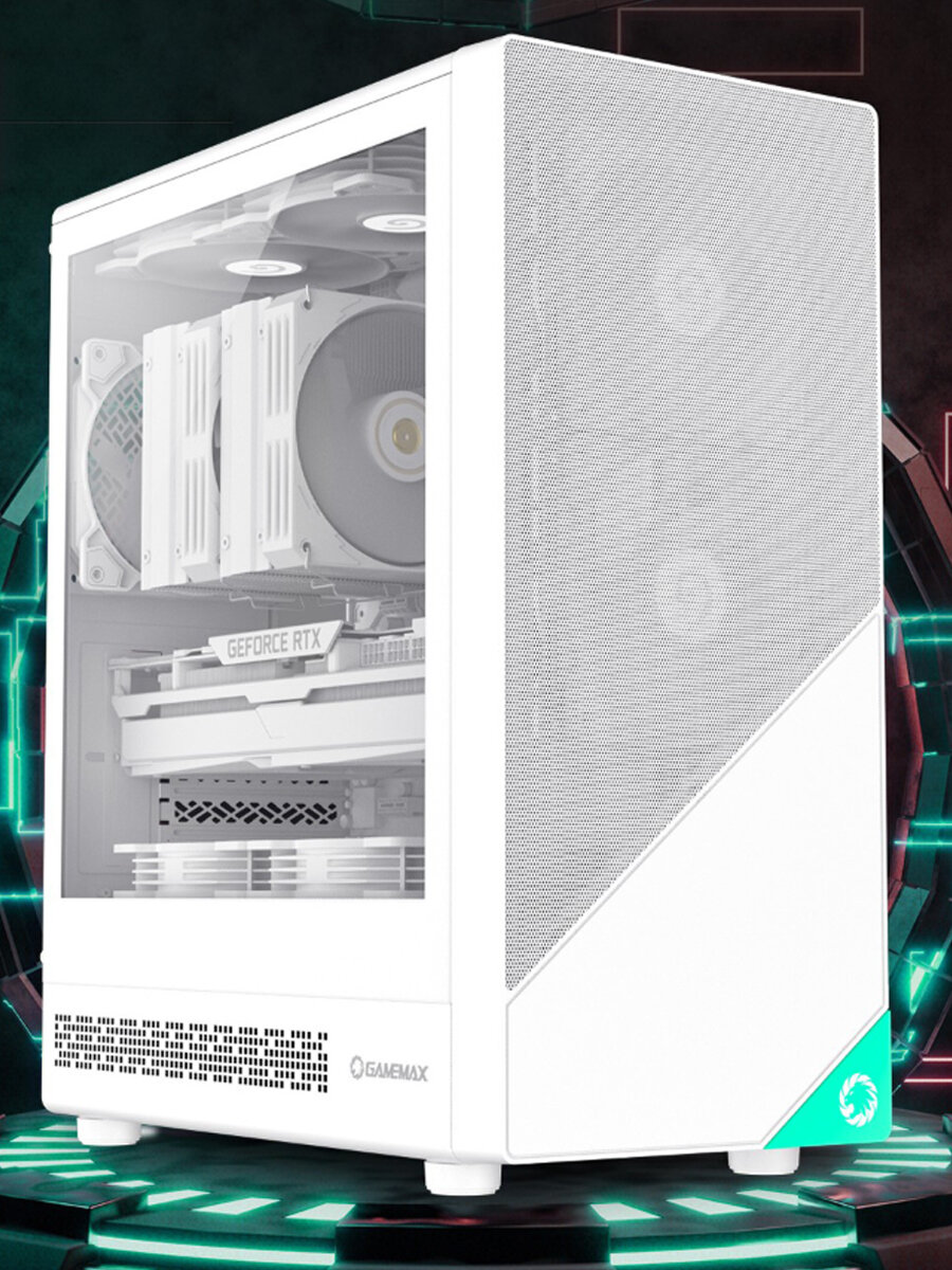 Корпус для ПК GAMEMAX Focus WM Micro-Tower, Micro-ATX, закаленное стекло, 3*120мм, без БП
