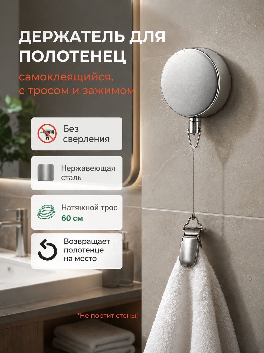 Умный крючок для полотенца, самоклеющийся, телескопический