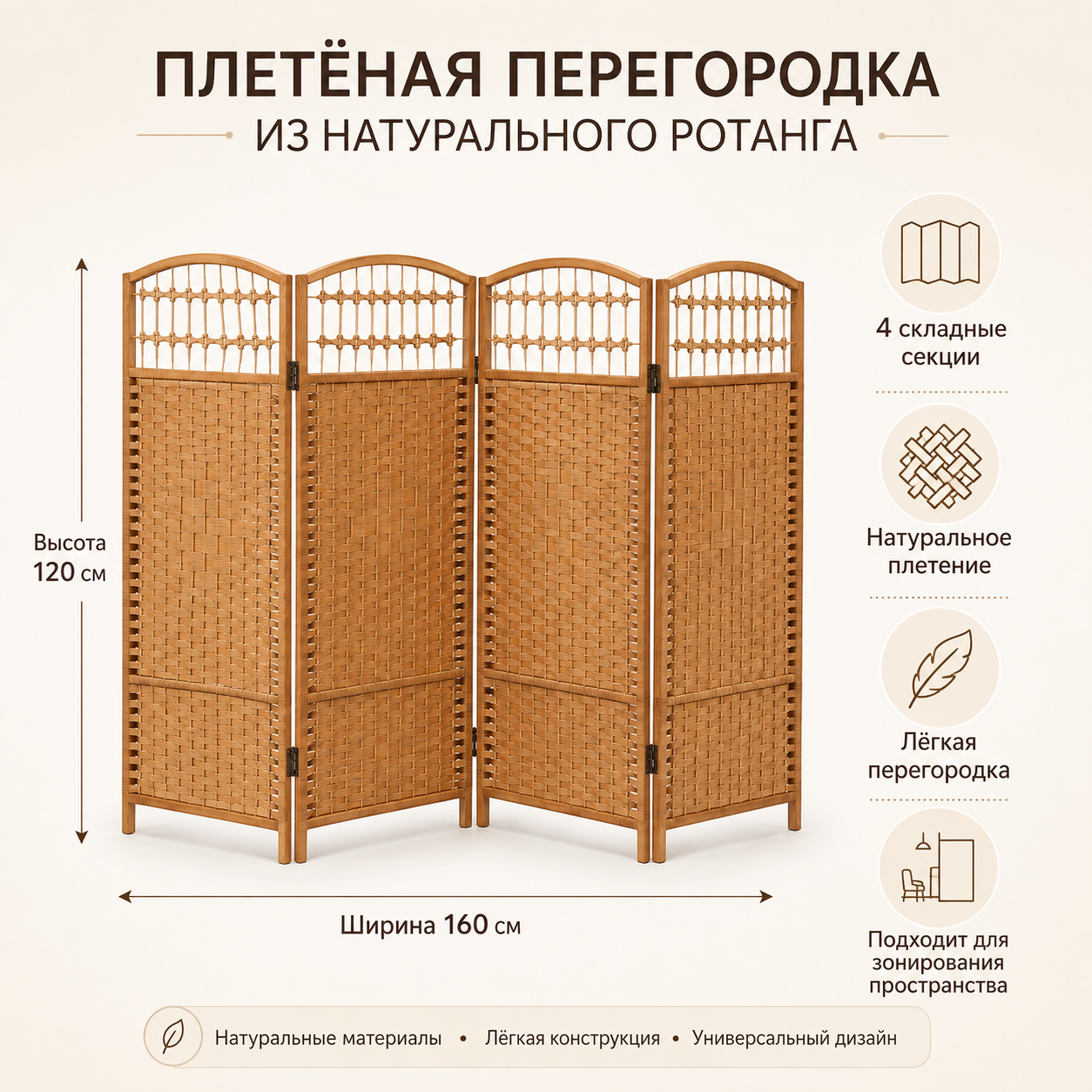 Ширма высота 120 см, ширина160 см.