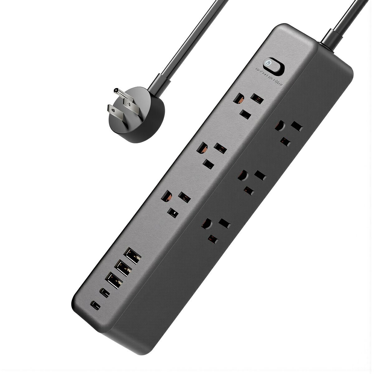 Сетевой удлинитель черный американский стандарт 9 розеток 3 USB 2 Type-C общий выключатель длина провода 1.5 метра двусторонний, NN-27 черный 3USB+2Type-C 3 м