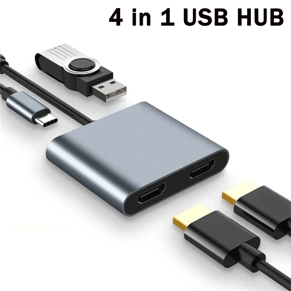 USB-хаб kebidumei 4-в-1 с двумя HDMI 4K 30Гц