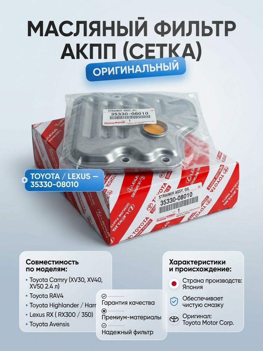 Фильтр АКПП Toyota 3533008010 Camry V30 2001-2006 Toyota Camry V40 2006-2011 Toyota Highlander
