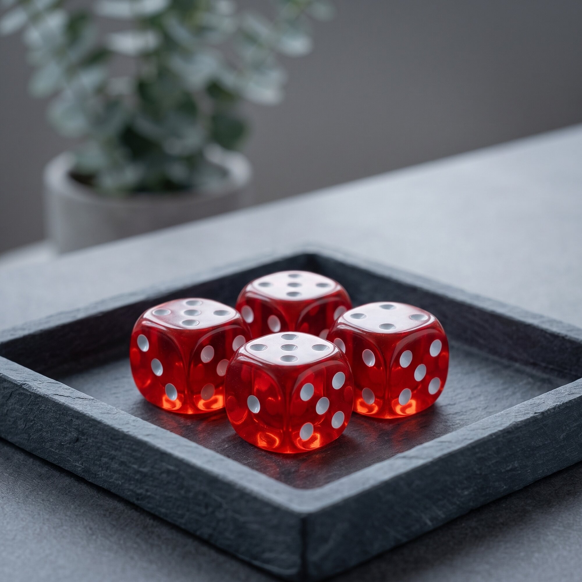 Набор Из 4 Красных Прозрачных Кубиков С Белыми Точками Для Игр 18 Mm