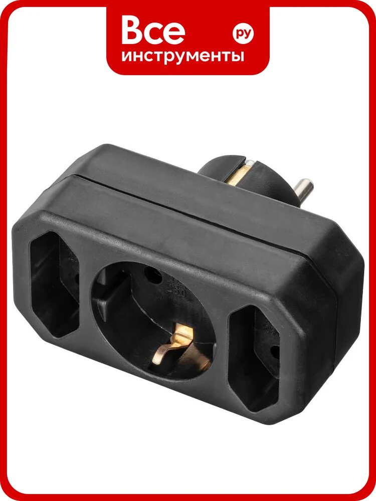 Блок на 3 гнезда TDM ELECTRIC 1x2П+3 16 А + 2x2П 2,5 А под плоскую вилку, 250 B, черный SQ1806-0301