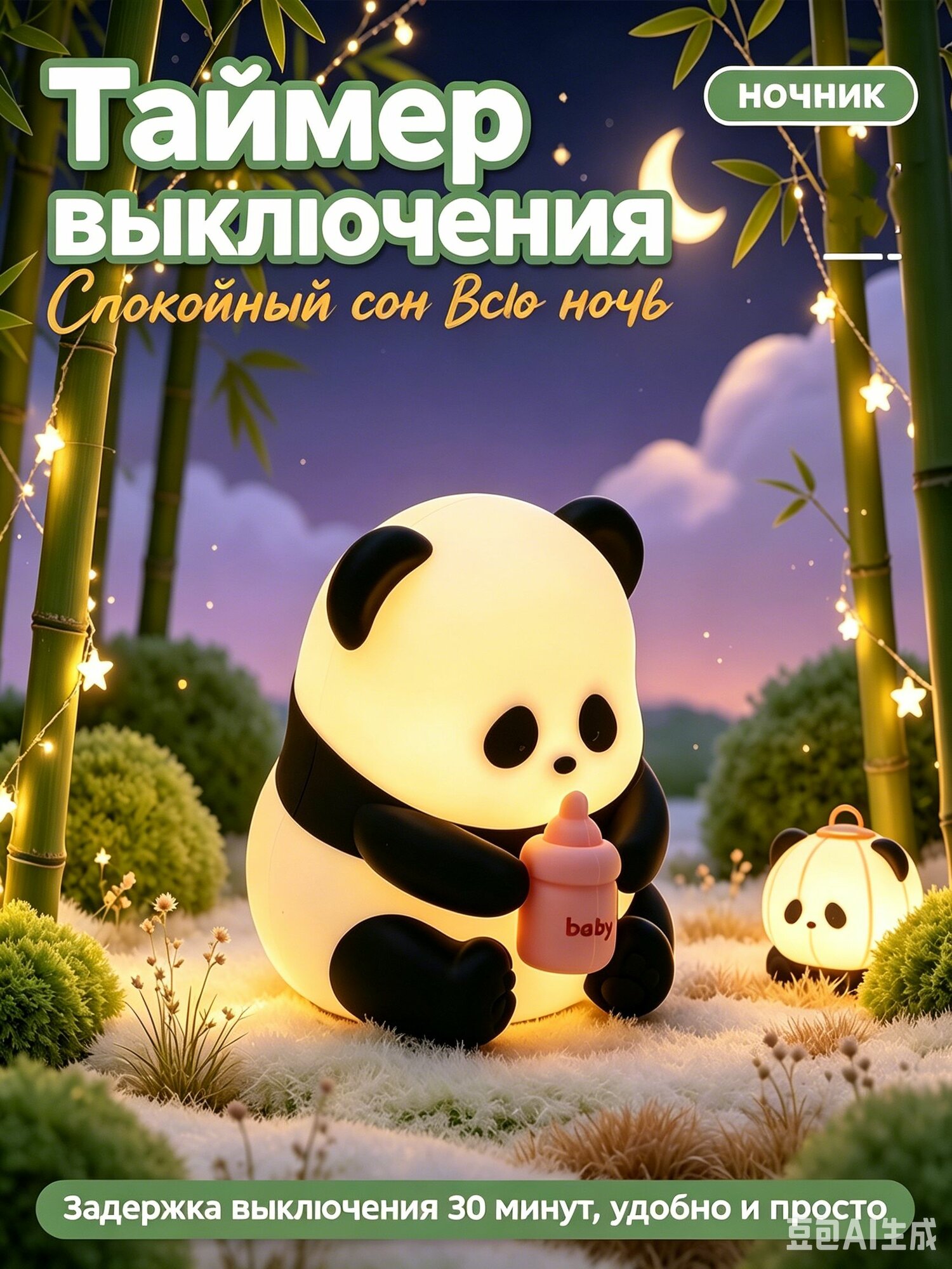 Беспроводной ночник, подходящий для новорожденных, настольная лампа с таймером, Панда держит детскую бутылочку. подарок для детей