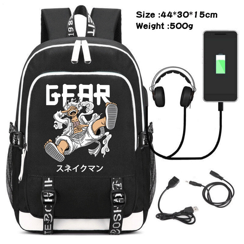 Аниме-рюкзак One Piece, канвас, 44×30×15 см, 500 г, USB-порт, отделение для ноутбука 16", для учёбы и путешествий