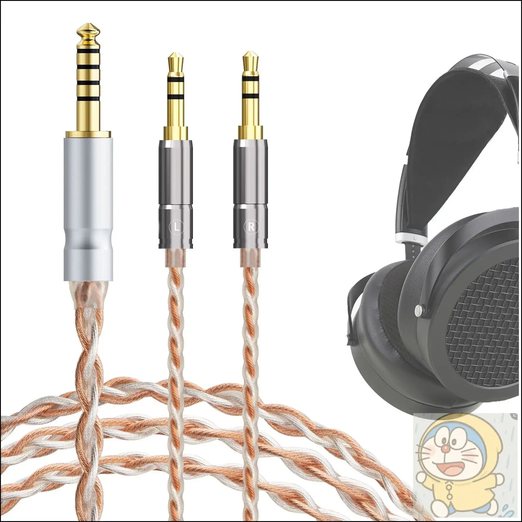 Балансный кабель 4,4 мм, совместимый с HIFIMAN Sundara-C HE4XX 400i, HE1000V2 Denon AH-D600, плетеным посеребренным аудиокабелем 5N OCC (от 4,4 мм до двух штекеров 3,5 мм / 5 футов)