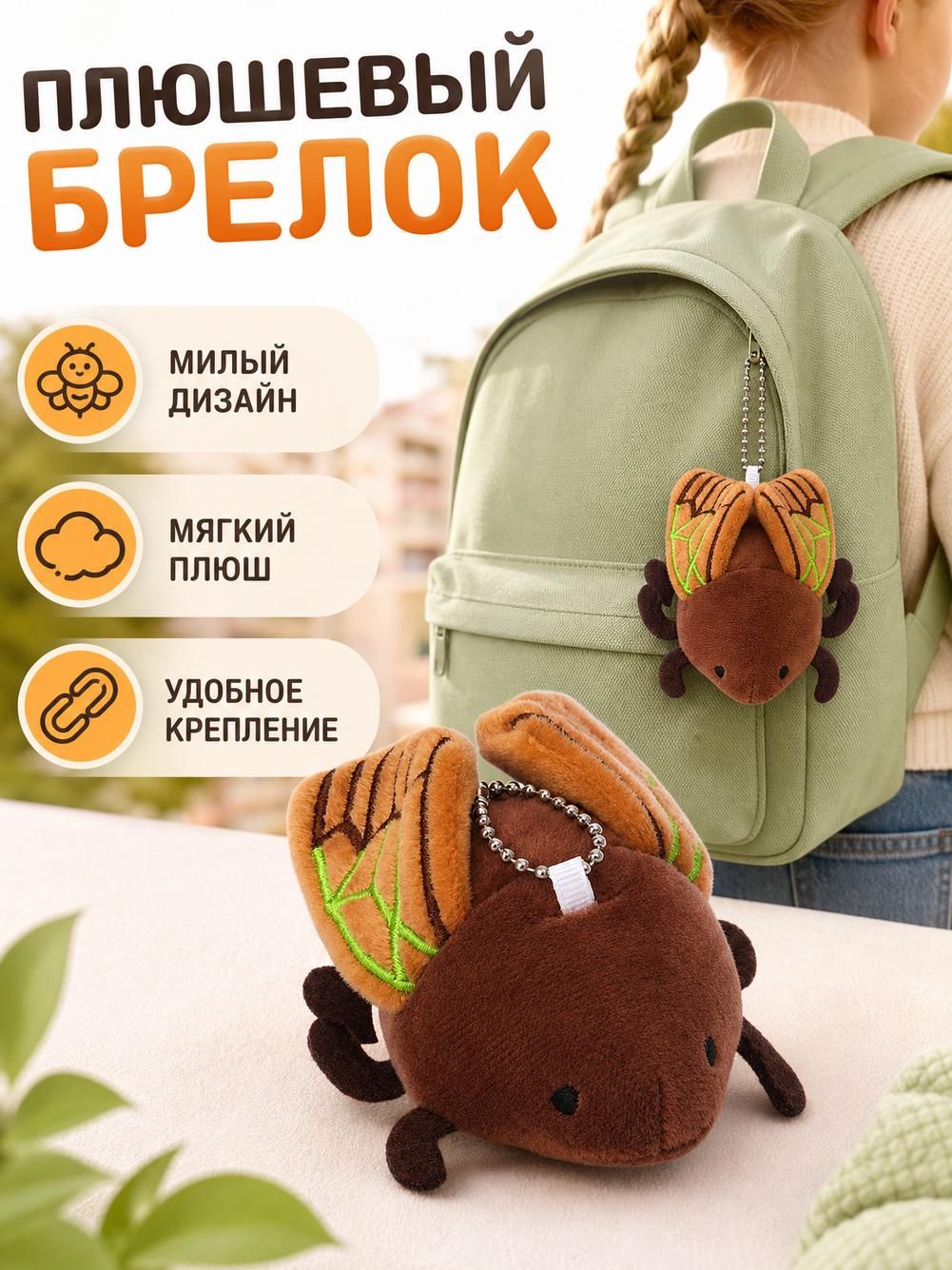 Мягкая игрушка, бабочка, розовая, 10 см, на рюкзак