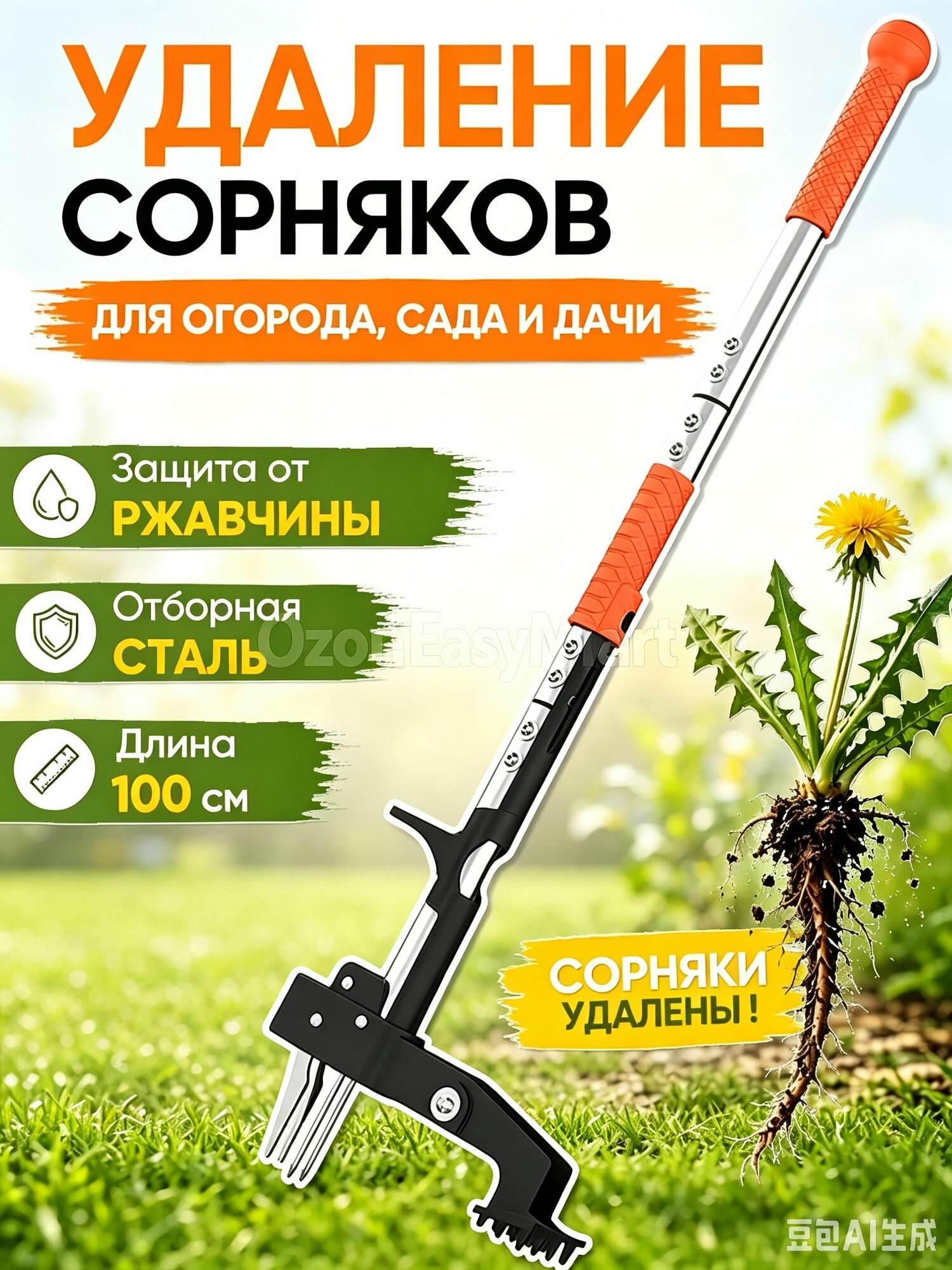 Корнеудалитель 91.2 см рукоять, 29 см ширина, сталь