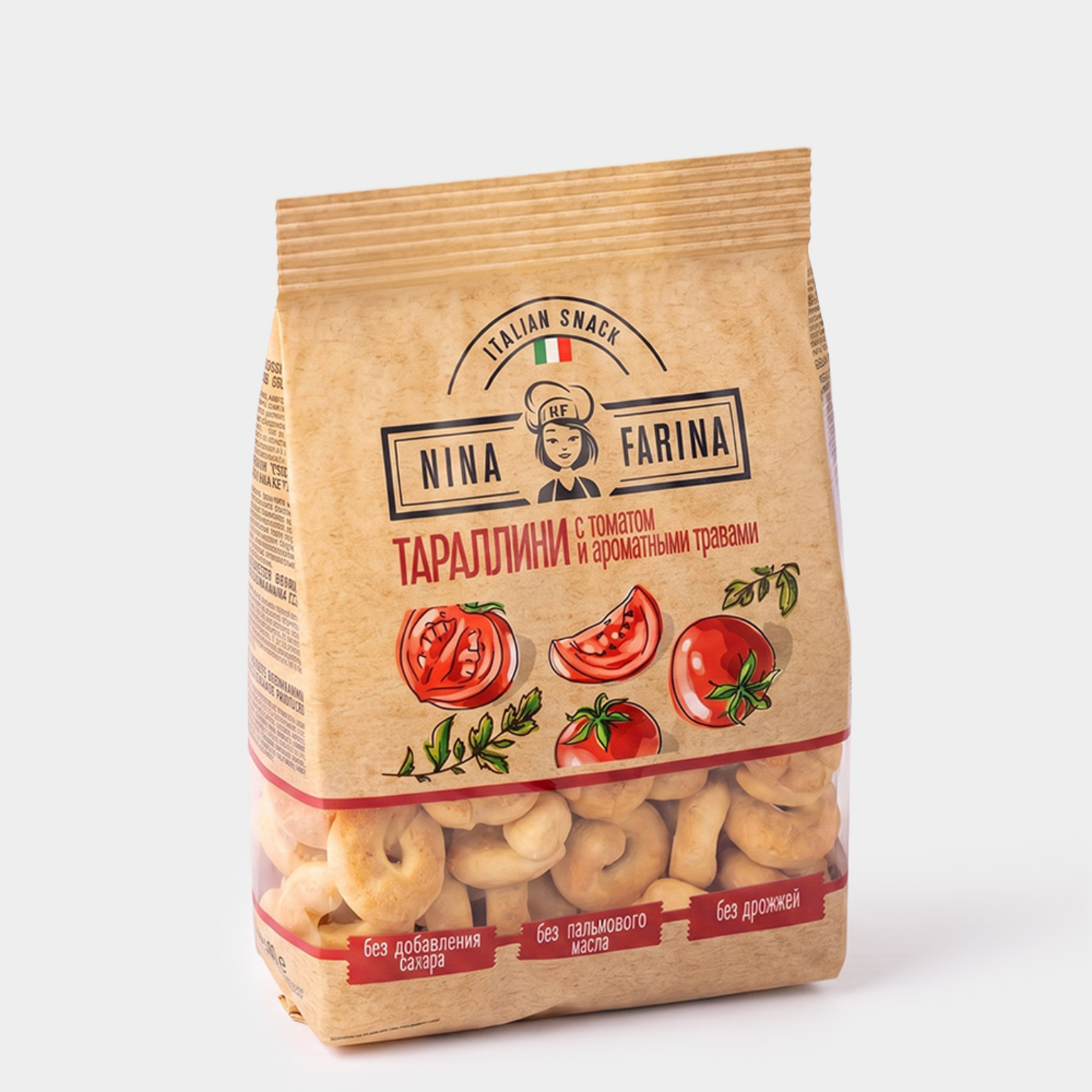 Nina Farina, тараллини с томатом и ароматными травами, 180 г