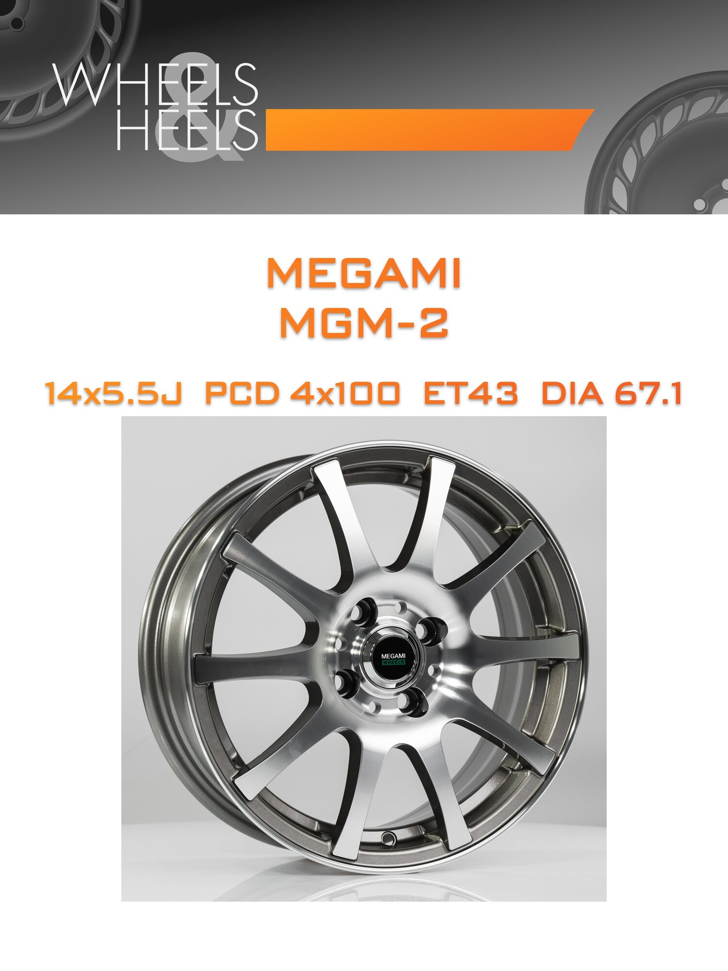 Диск автомобильный литой Megami MGM-2 14x5.5 4x100 et43 dia67.1 gmf
