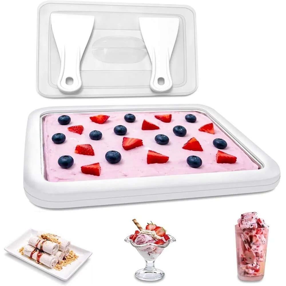 Форма для "rolled ice cream", 304 нержавеющая сталь, с крышкой и 2 лопатками / для домашнего мгновенного приготовления.