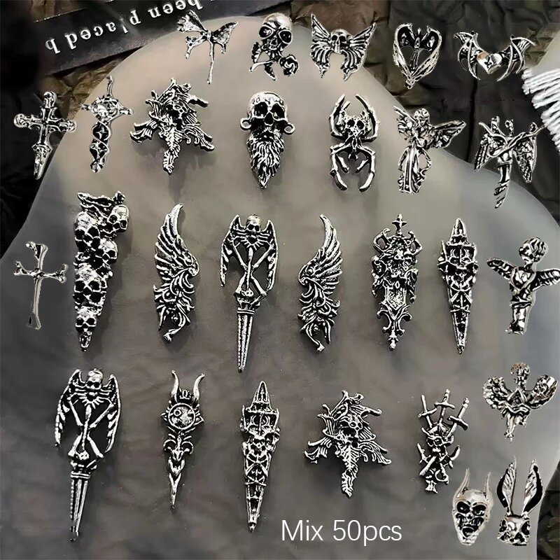 Металлические charms для дизайна ногтей Dark Series - набор 30 шт. Серебряный, type2-mix50pcs