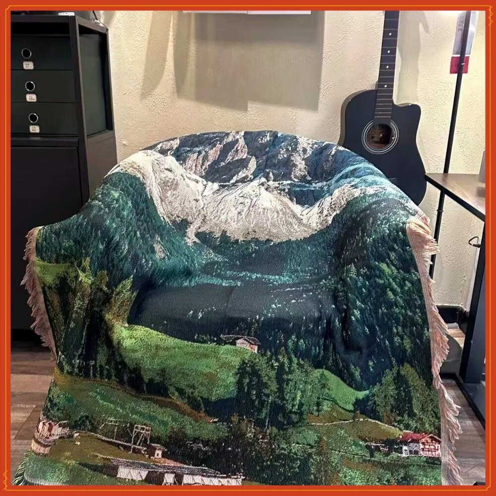 Плед 130x160 см из вельвета и искусственной шерсти с художественной печатью, белый