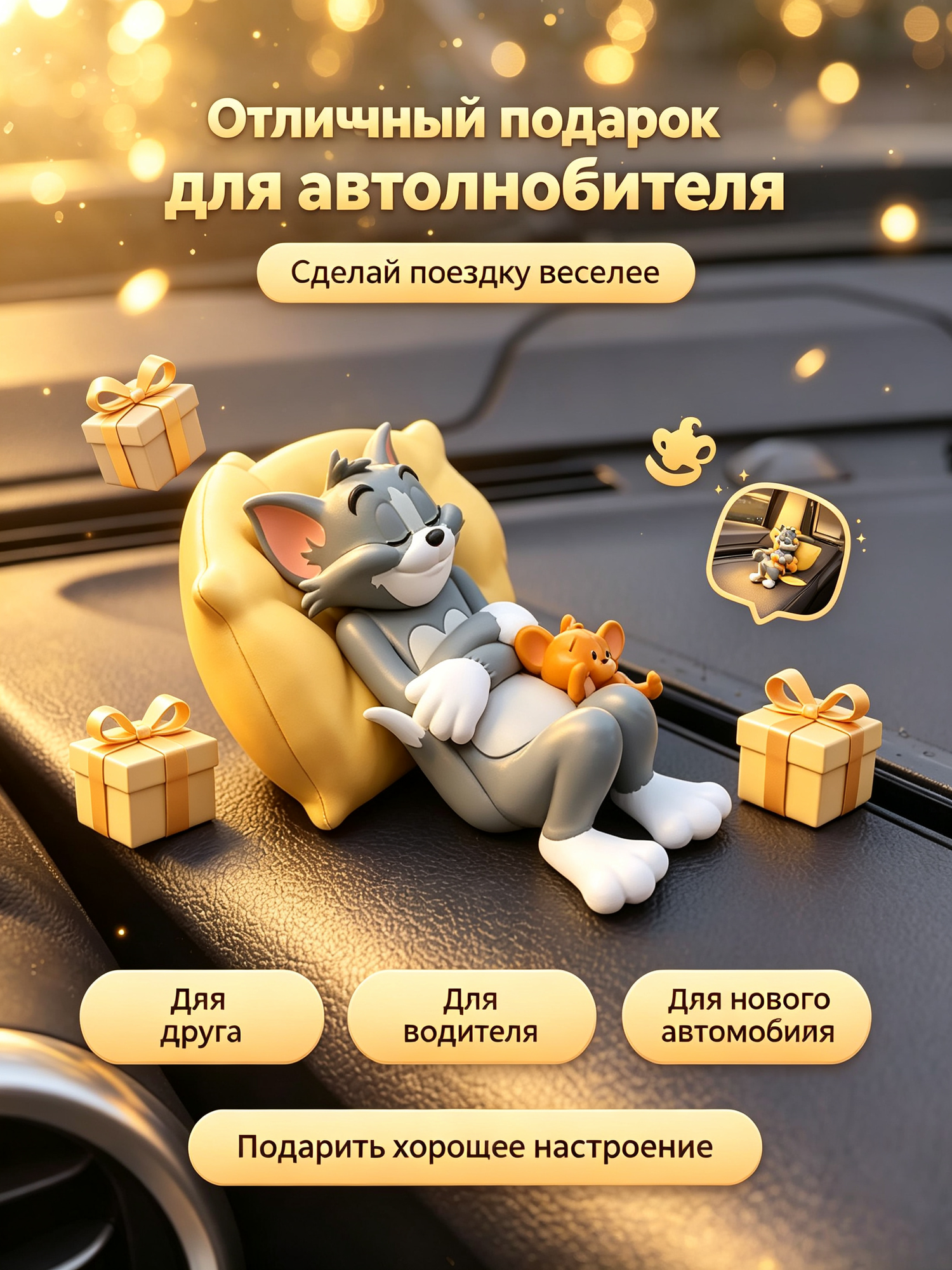 Украшение автомобиля "Кот и мышка" Кот Том и мышонок Джерри"