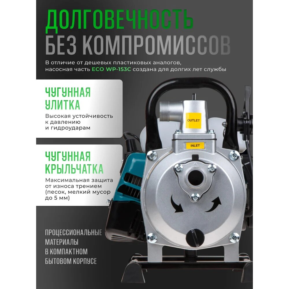 Мотопомпа ECO WP-153C с бензиновым двухтактным двигателем, переносная, для чистой и слабозагрязненной воды — фото 1