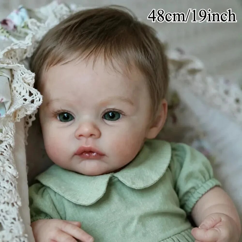 BZDOLL Кукла реборн 48 см, кожа 3D с ручной росписью, мягкие виниловые конечности и тканевое тело