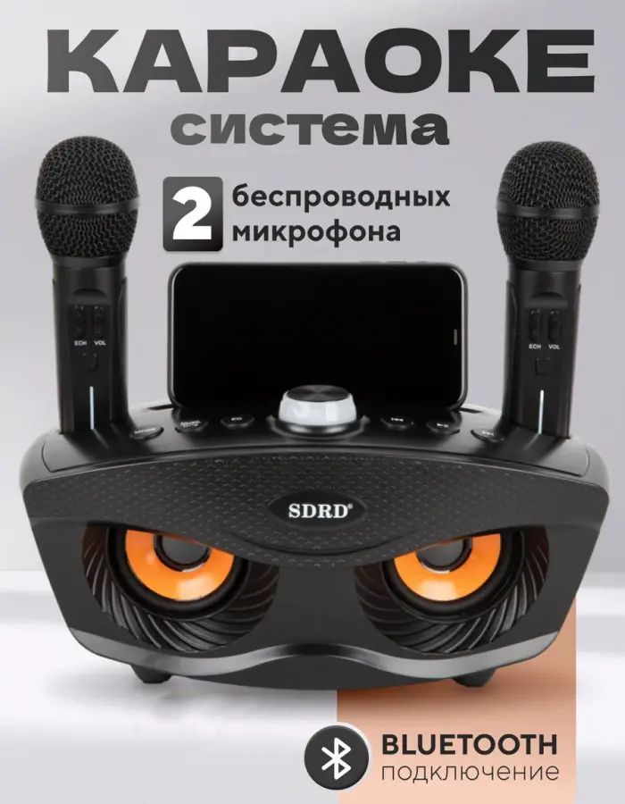 Караоке система беспроводная с двумя микрофонами SD-306 Сова Черная