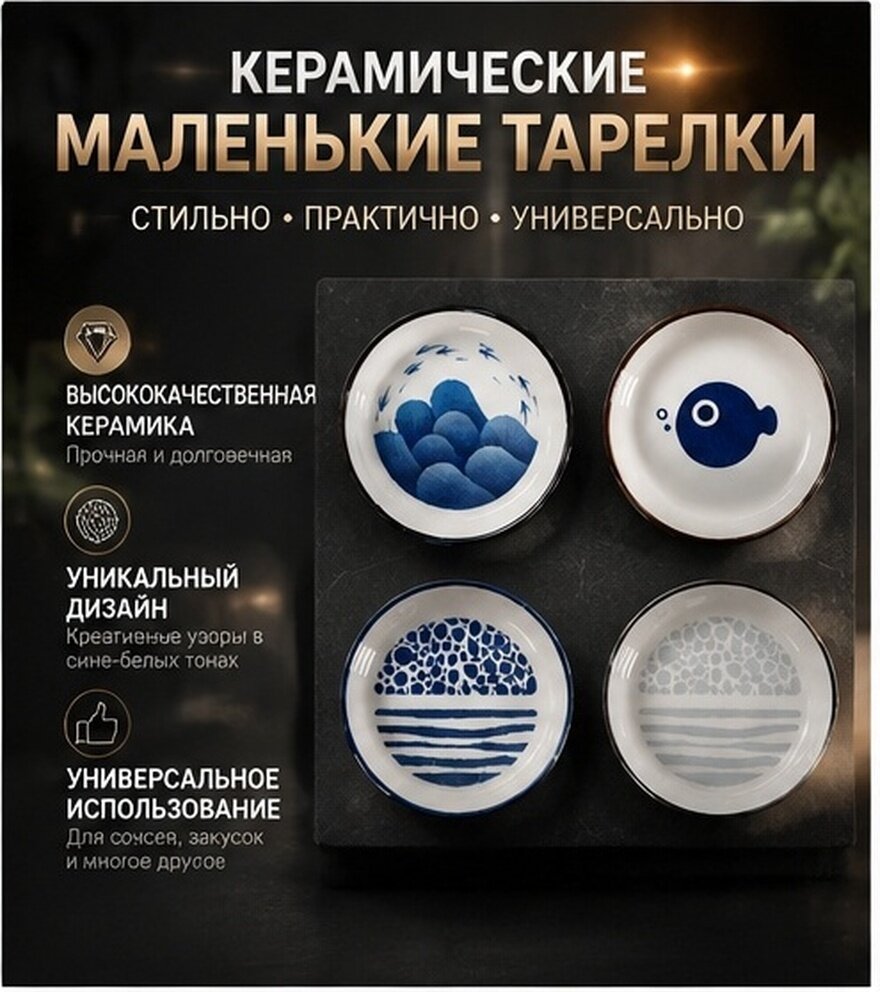 4 Набора Керамических Соусников 8 8X8 8 См Голубой Цвет Простой Дизайн Долговечный Материал Для Дома Отеля И Ресторана