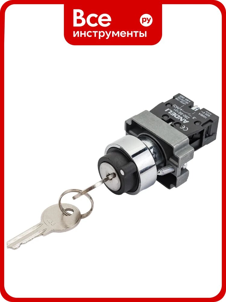 Переключатель ANDELI LA115-A5-11Y/21 черный с ключом 1НО+1НЗ AC220V ADL10-300