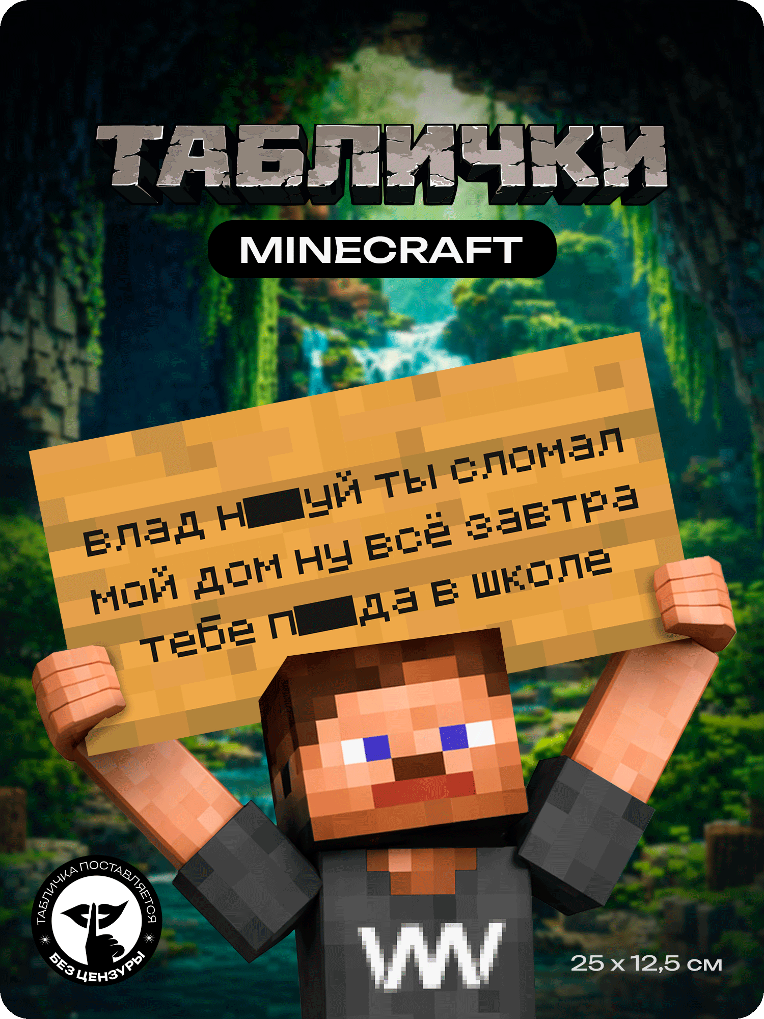 Табличка Майнкрафт с надписью "Влад зачем ты сломал мой дом", Minecraft на пластике, на стену, 250х125 мм, Айдентика Технолоджи