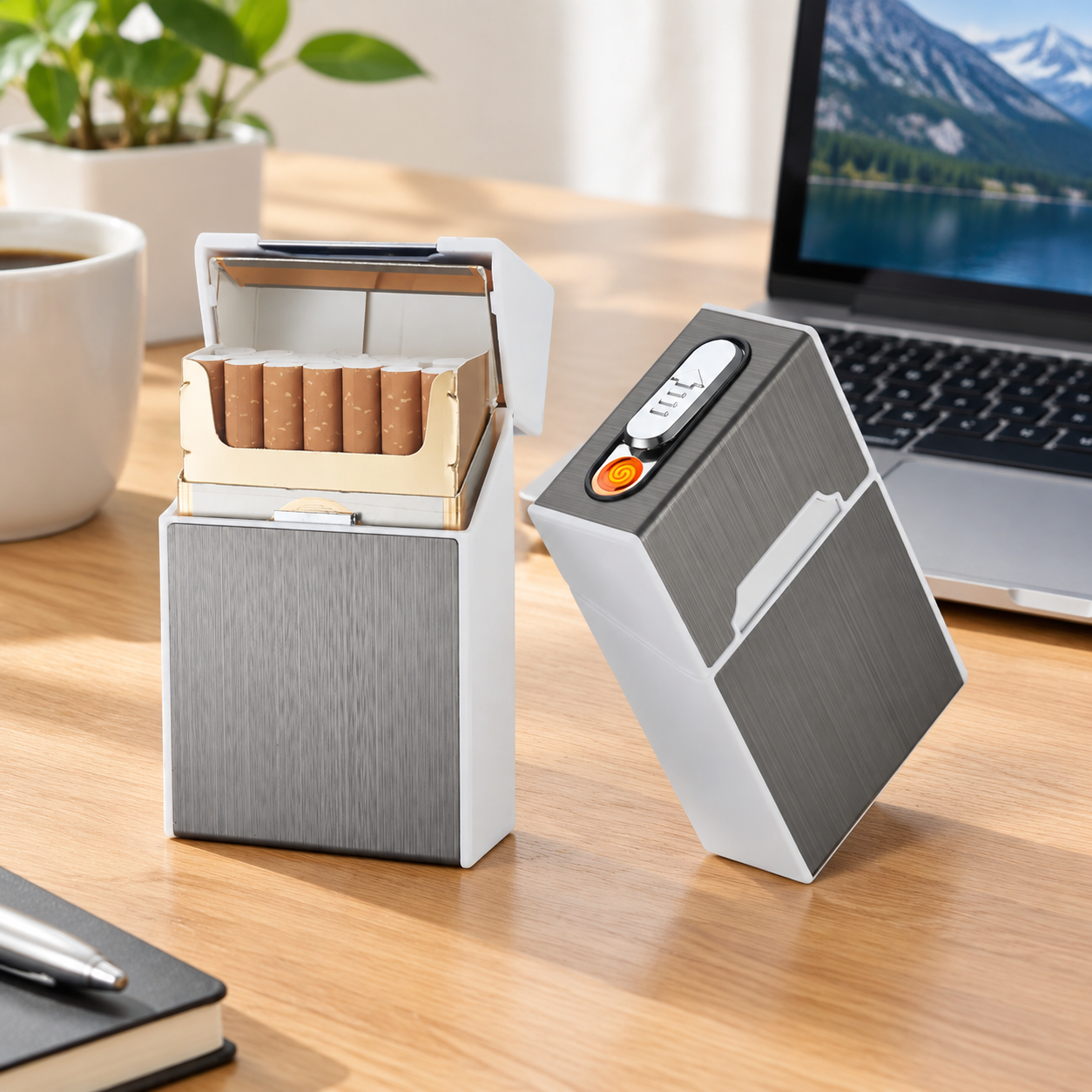 Портсигар металлический с USB зажигалкой, на магните, цвет серебро, 10х6х3 см, FatCat (Цвет товара: серебристый; Объем: 0.18 л)