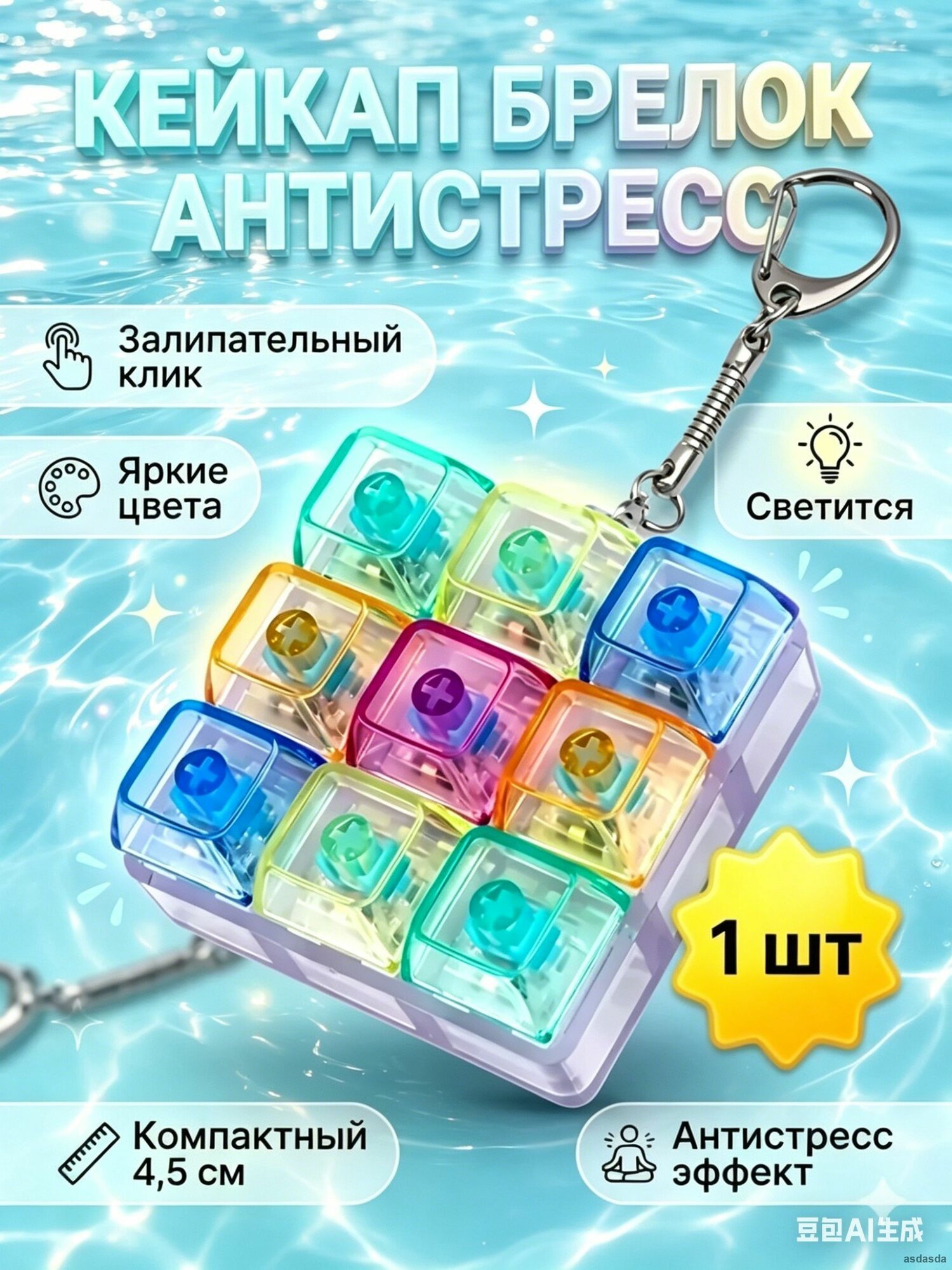 Брелок-кнопка клавиатуры антистресс из белого пластика