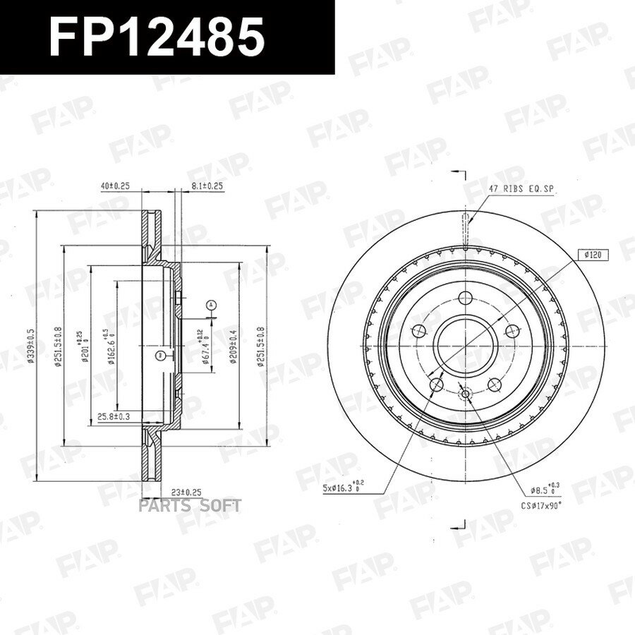 Диск тормозной CADILLAC CTS 2.8L 2008.01-2009.12 задн. Антикоррозийное покрытие GEOMET® FAP FAP FP12485 | цена за 1 шт