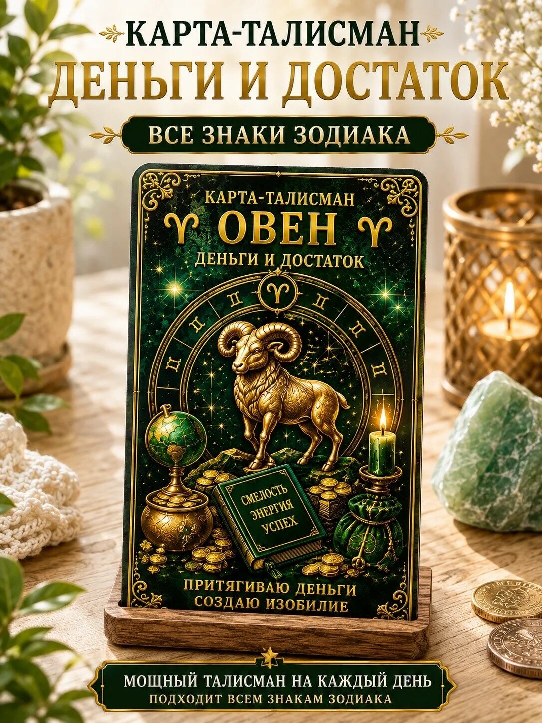 Карта-талисман Овен на деньги и достаток, знак зодиака, амулет на удачу