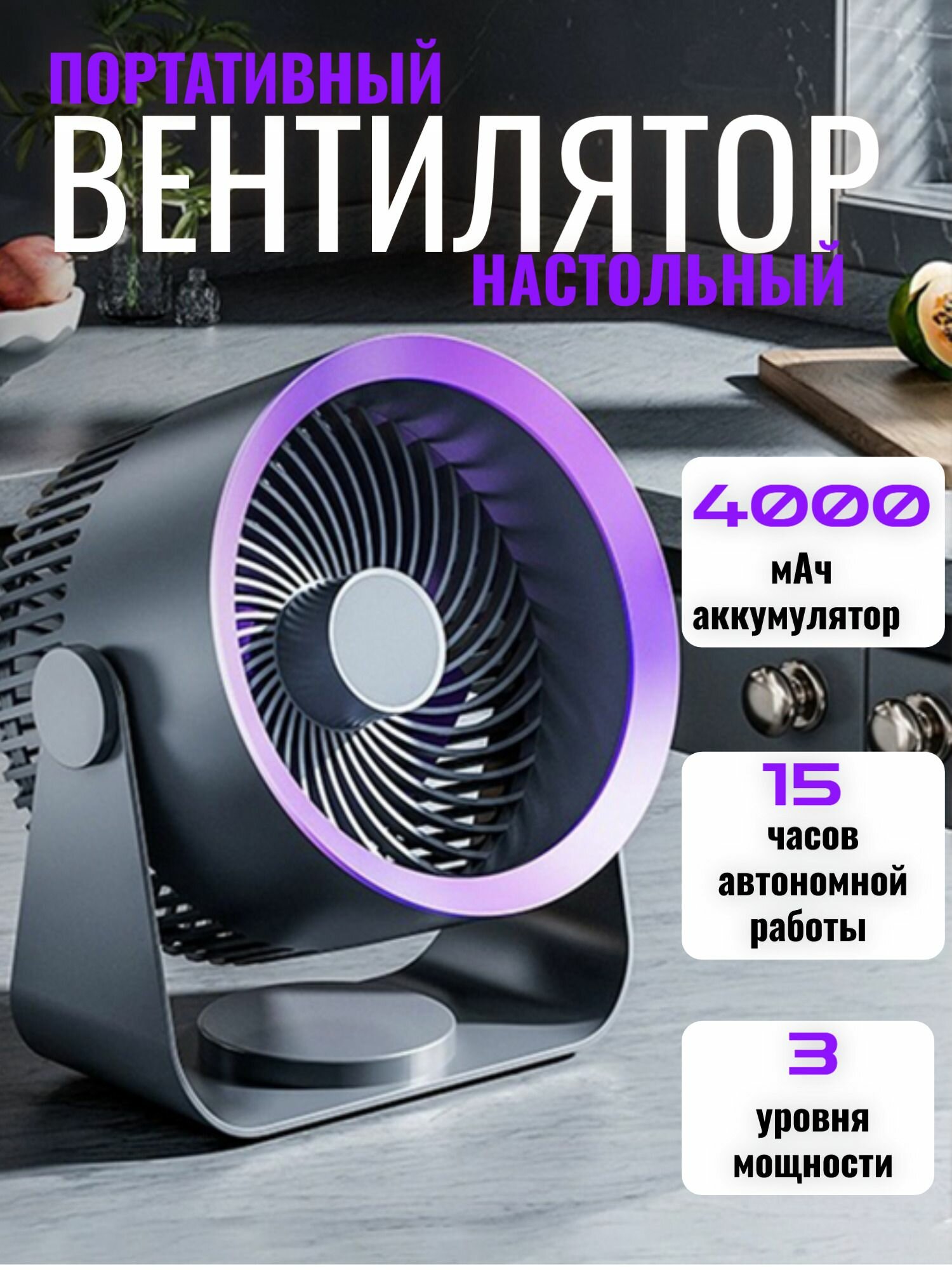 Настольный настенный вентилятор серый с подключаемым разъемом USB для дома офиса или путешествия