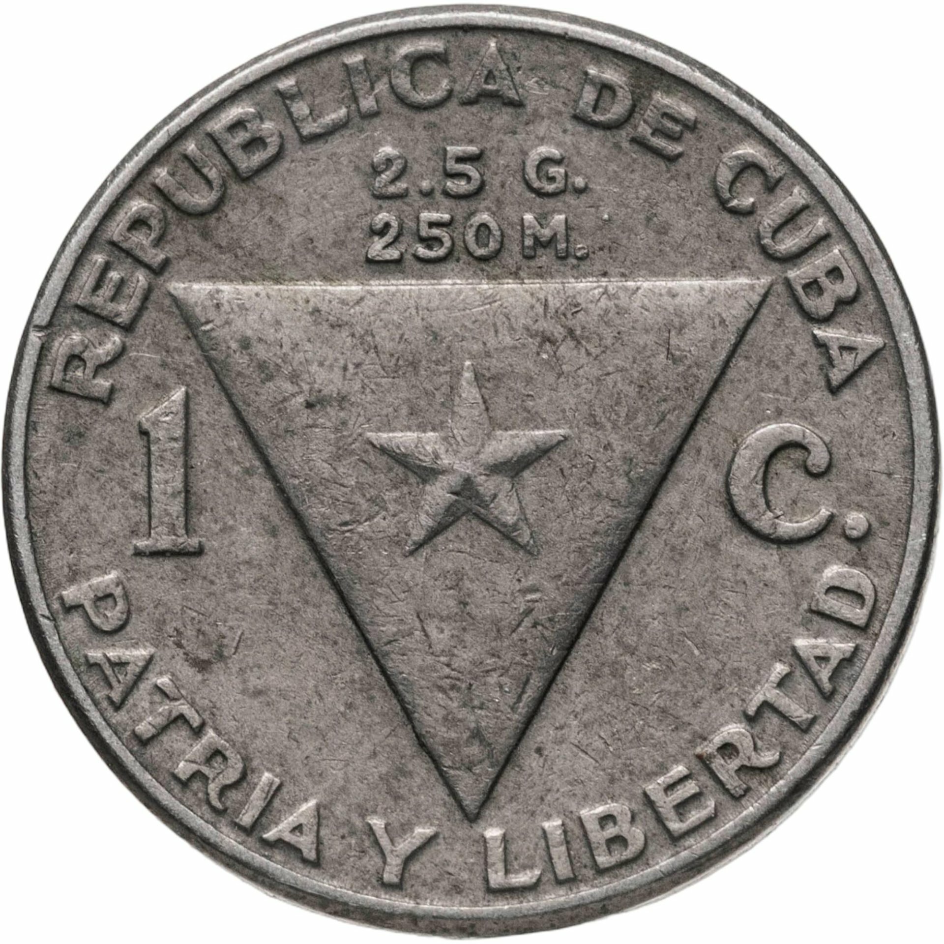 Куба 1 сентаво centavo 1958, Мельхиор медь-никель, в сохранности VF