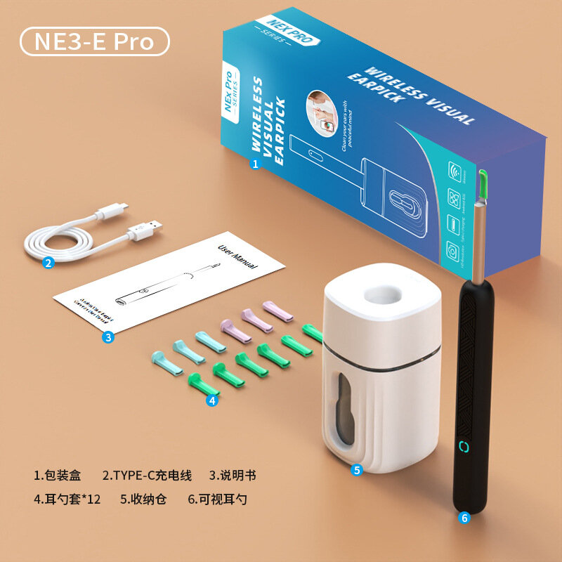 Оптовая продажа детских NE3-E визуальных ушных щипцов, беспроводной очиститель, эндоскоп, HD инструмент для чистки ушей