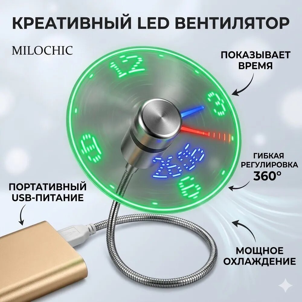 Вентилятор USB-вентилятор с реальной температурой по часам, бесшумный и долговечный, небольшой вентилятор для студенческой столешницы, разноцветный
