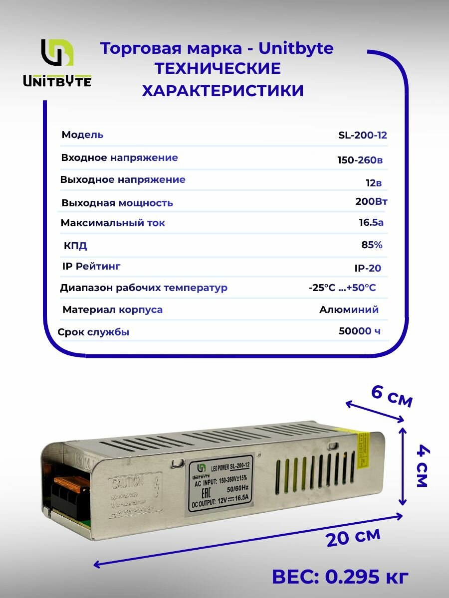 Блок питания SL/12V/200W/16.5A/IP20 — фото 1