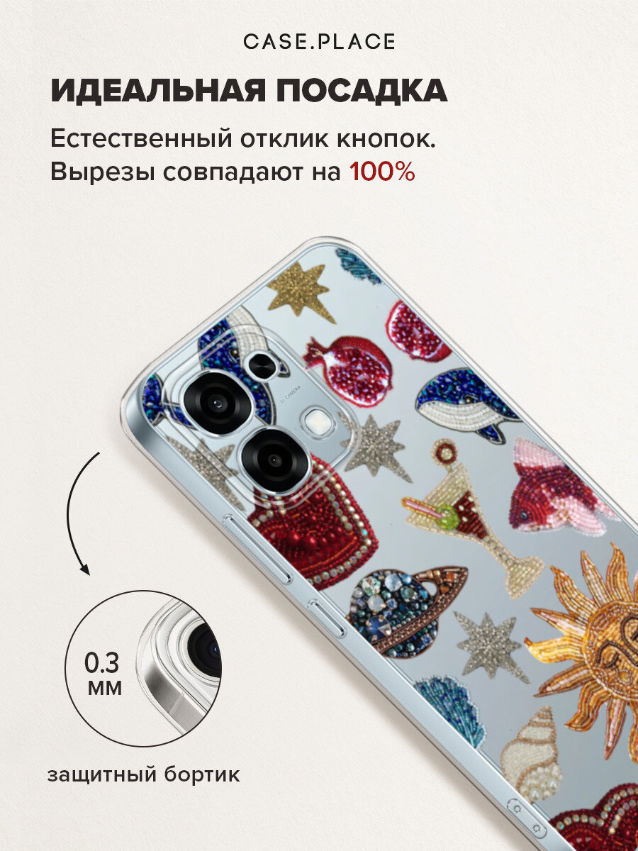 Чехол на Oppo A6 Pro / Оппо A6 Про с принтом Паттерн из страз, прозрачный — фото 1