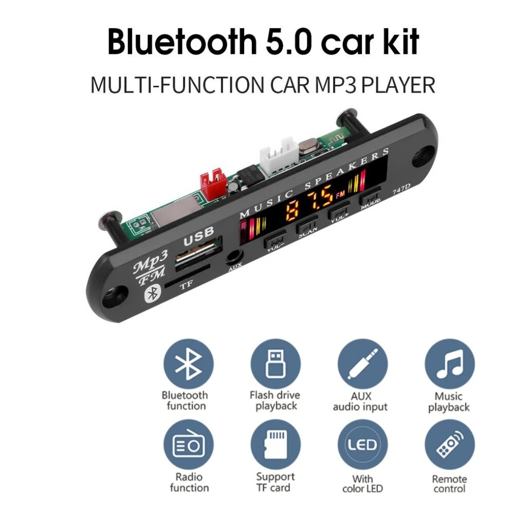MP3 плеер Bluetooth 5.0 с FM, USB, пультом, Normal Screen — фото 1