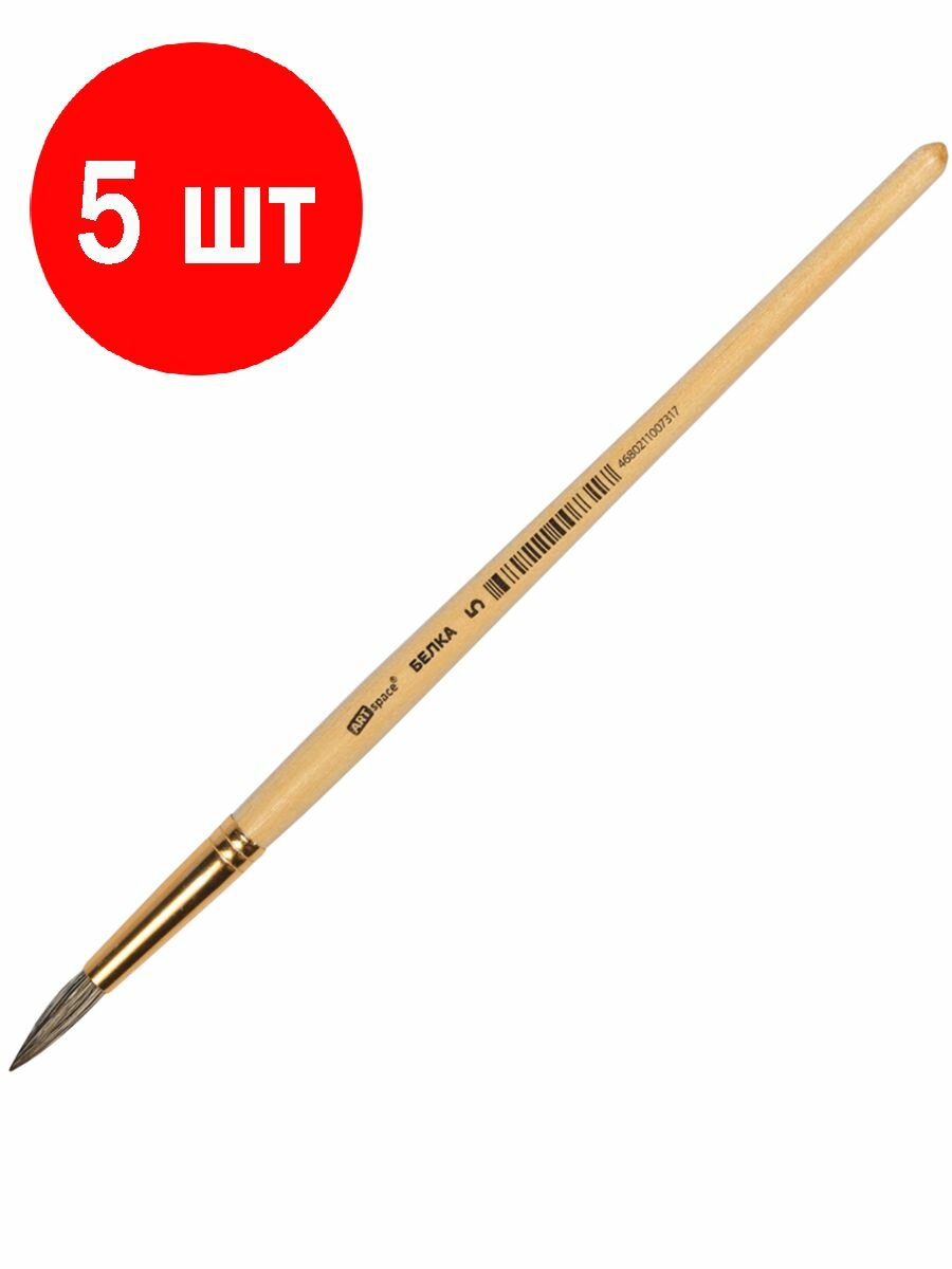 Кисть белка №5, 5 штук, круглая
