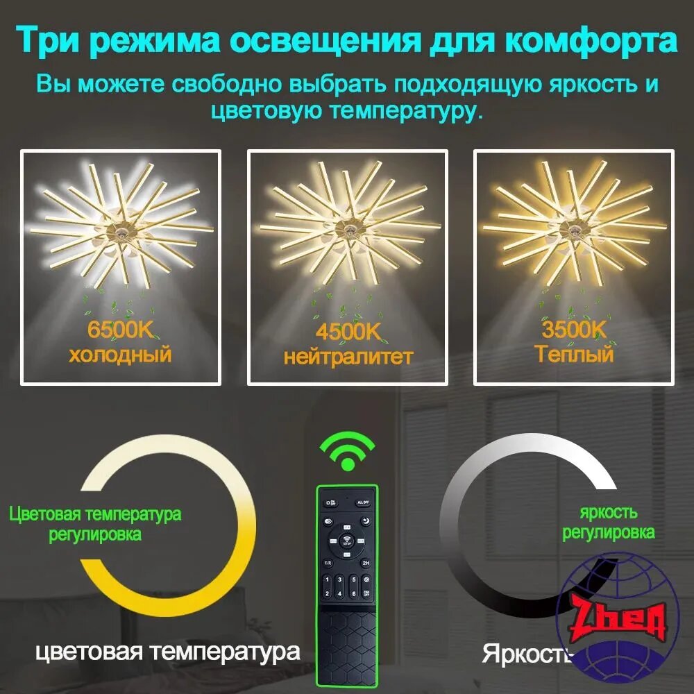 Люстра светодиодная, 100 Вт, 30 м², потолочная, с пультом ДУ, регулируемой яркостью и температурой света — фото 1