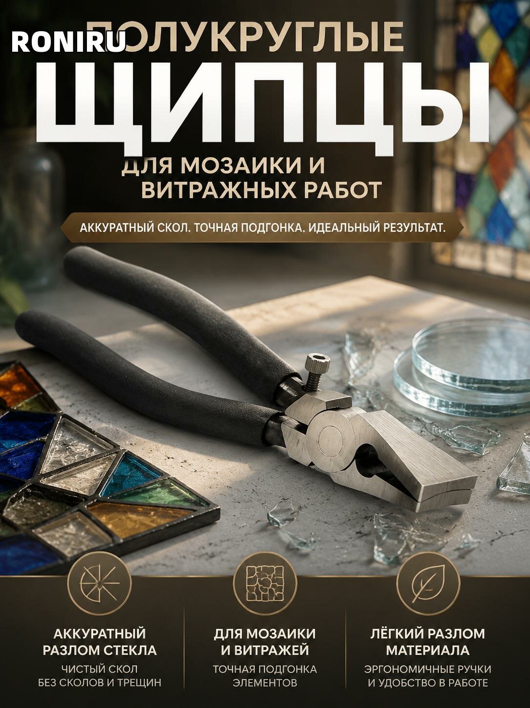 Полукруглые щипцы для мозаики и витражных работ — аккуратное разламывание стекла и точная подгонка элементов в деле